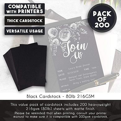 200 Pcs Black Cardstock Paper 4x6 Heavyweight Smooth For Invitation ...