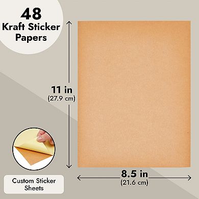 48 Pack Kraft Paper Sticker Paper, Full Sheet Printable Brown Labels, 8 ...