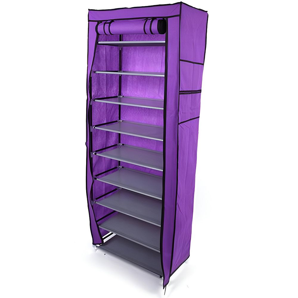 Fashionable 9 Lattices Non-woven Fabric Shoe Rack, Purple