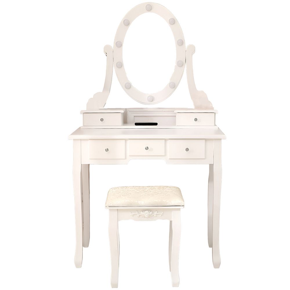 Elegant Dressing Table with Lighted Mirror White Illumination, Storage ...