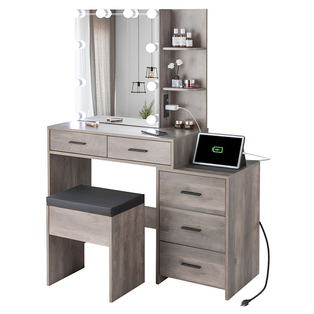 Multi-Functional Dressing Table - 5 Drawers, 2 Shelves, Mirror Cabinet ...