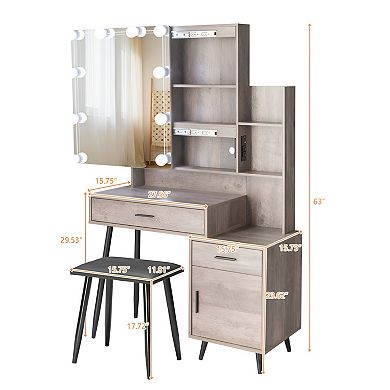 Multi-Functional Dressing Table - 2 Drawers, 1 Door, 2 Shelves, Mirror ...