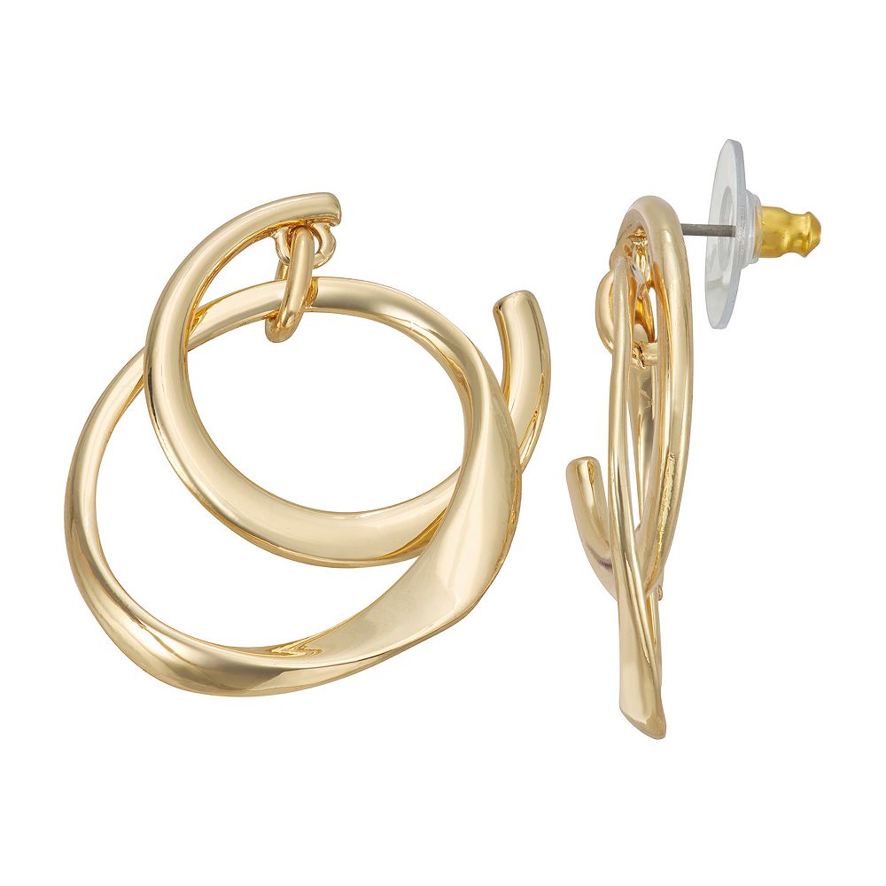 Nine West Gold Tone Twisted Post Hoop Earrings