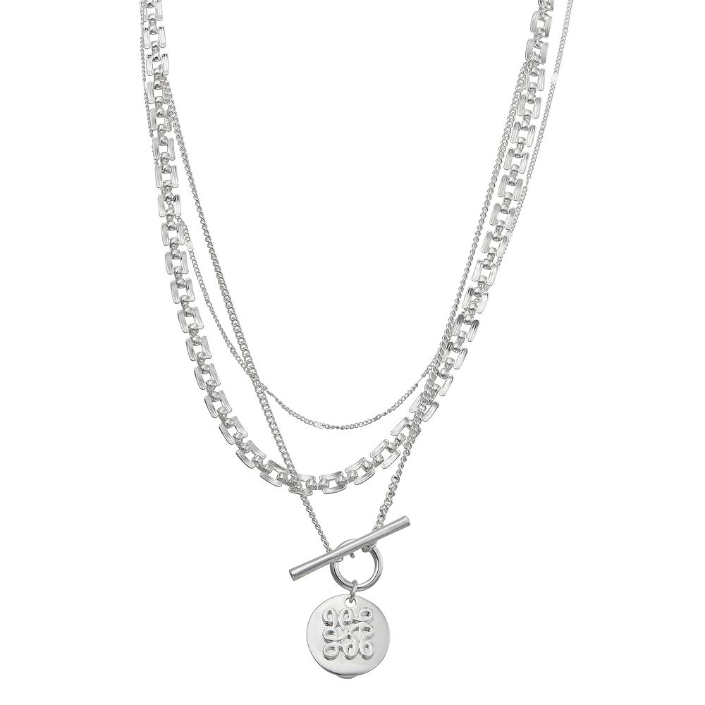 Nine West Silver Tone Multi-Row Pendant Necklace