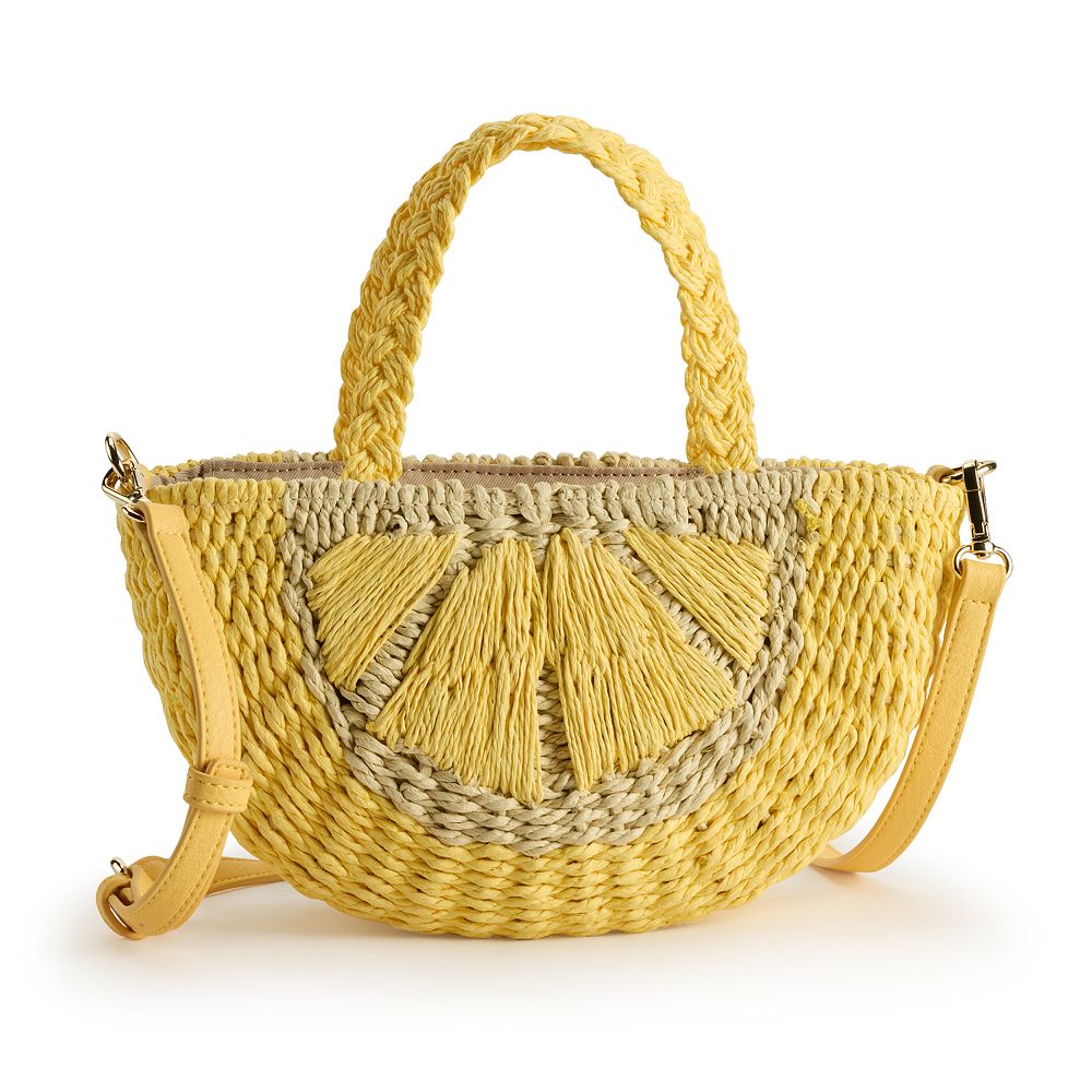 LC Lauren Conrad Lemon Straw Crossbody Purse