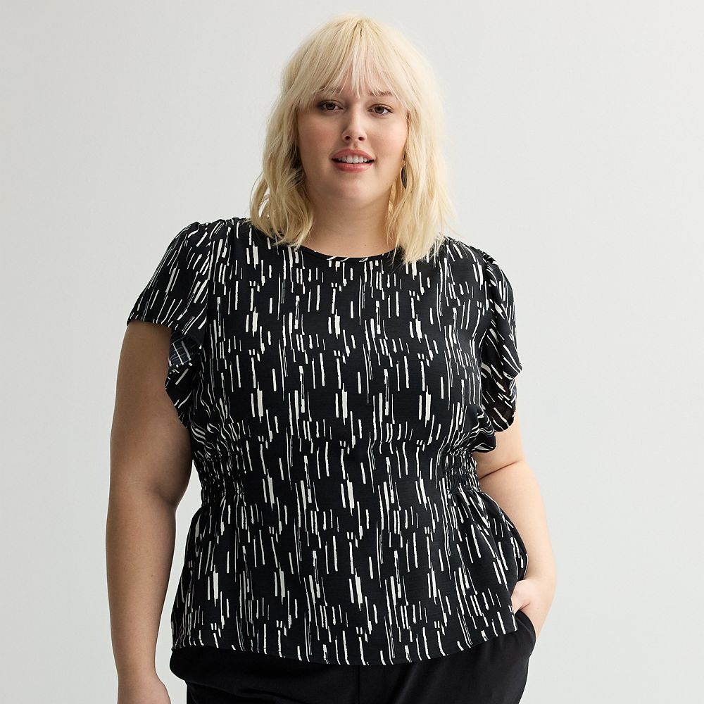 Plus Size Nine West Cinched Flutter Sleeve Blouse