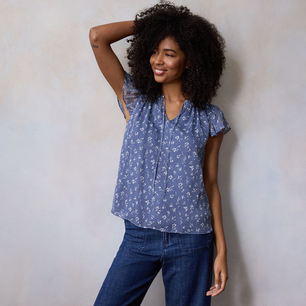 Petite LC Lauren Conrad Tie Front Ruffle V-Neck Shell Top