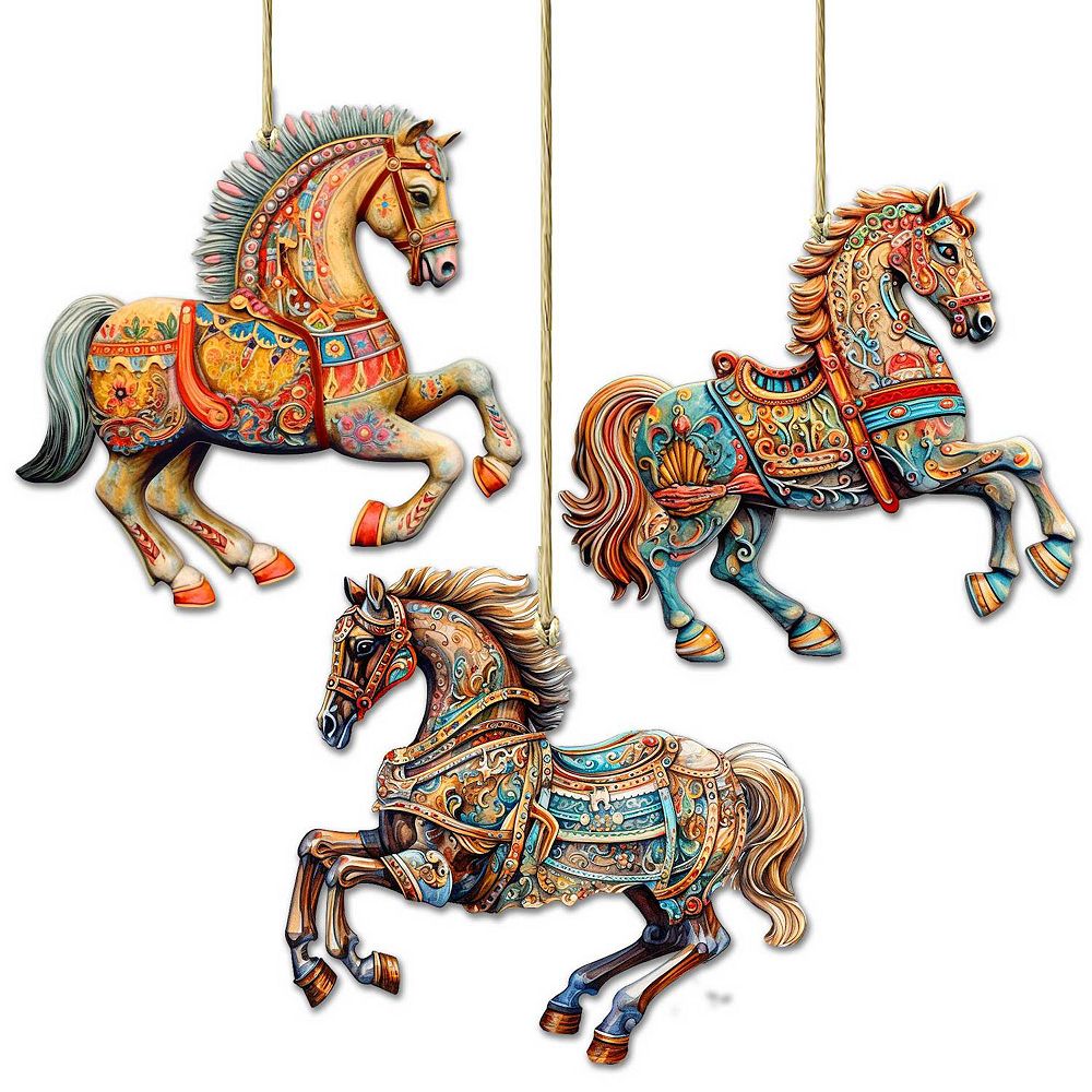 Christmas Ornamental Horses Wooden Christmas Ornaments Set of 3 by G ...