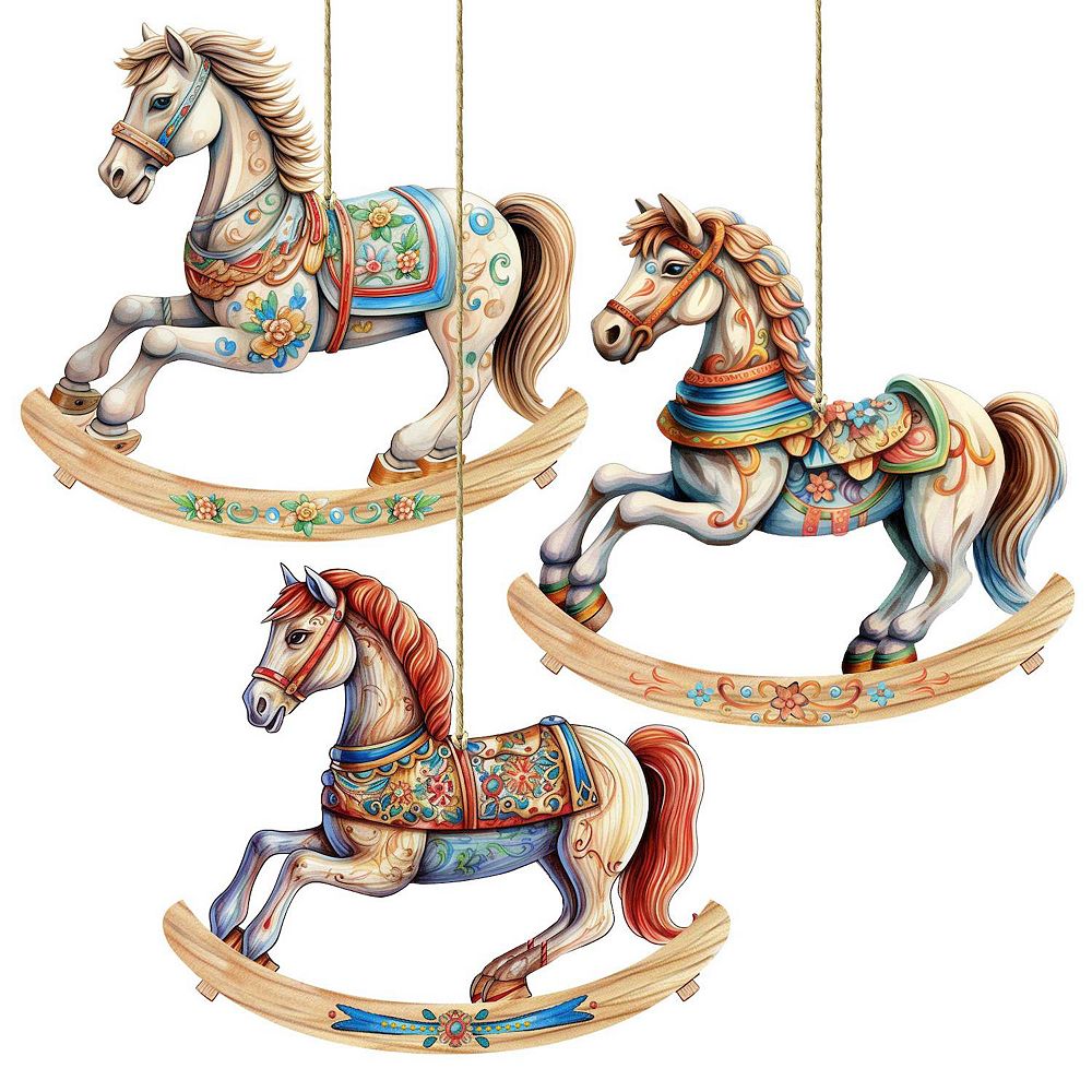 Rocking Horses Wooden Christmas Ornaments Set of 3 by G. Debrekht ...