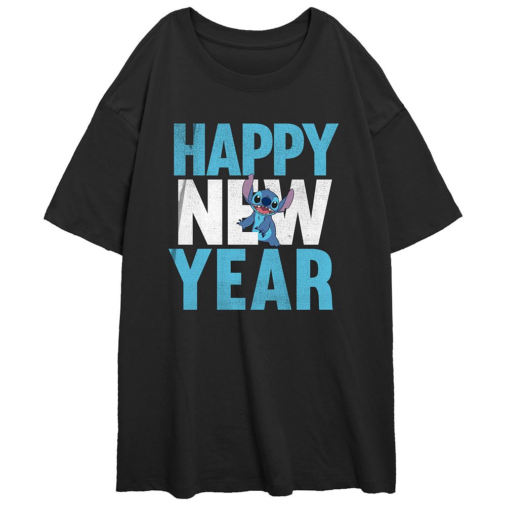 Disney's Lilo & Stitch Happy New Year Stitch Juniors' Oversized Graphic Tee