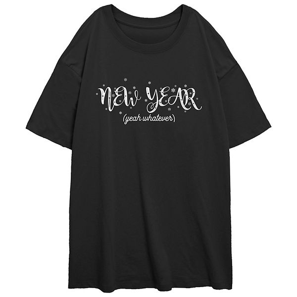Juniors' New Year Yeah Whatever Oversized Graphic Tee