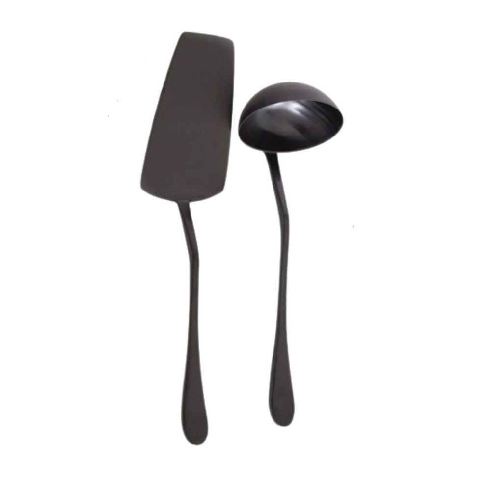 Knork 2-Piece Coated Stainless Steel Black Matte Ladle & Casserole Server