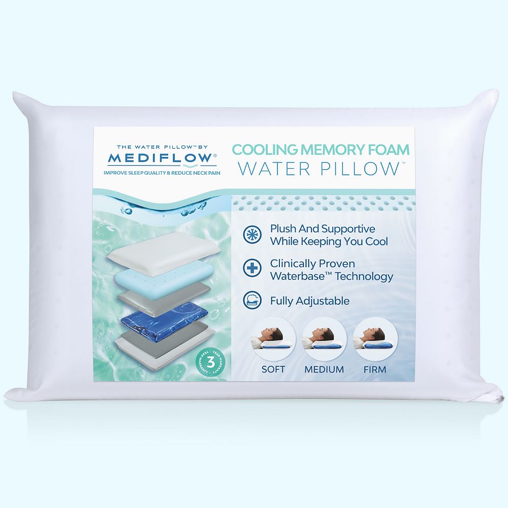 Mediflow Cooling Gel Memory Foam Water Pillow, Adjustable Pillow For ...
