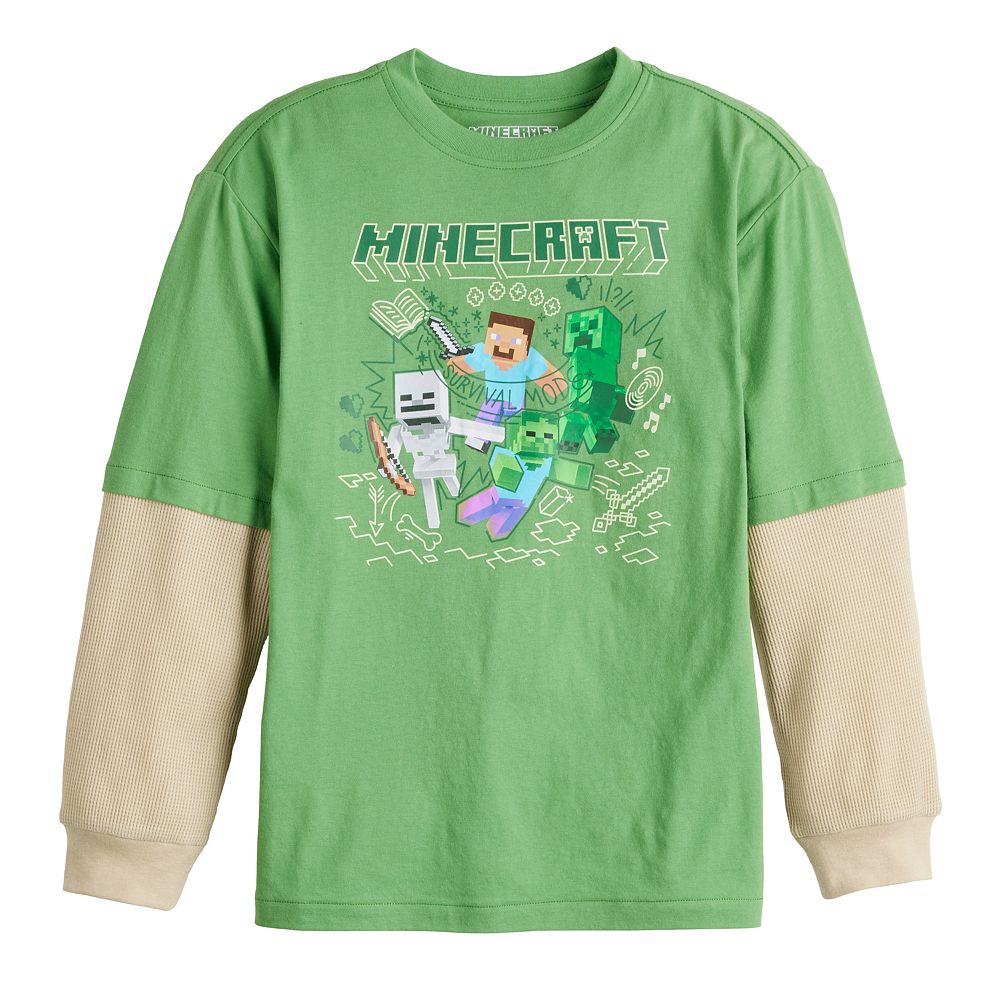 Boys 8-20 Minecraft Survival Doodle Thermal 2Fer Graphic Tee