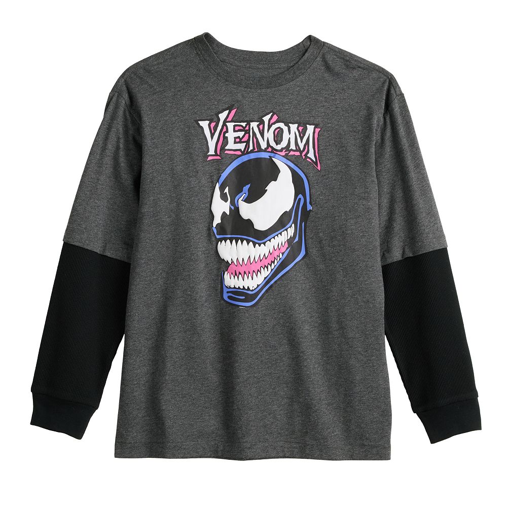 Boys 8-20 Marvel Venom Big Head Ven Thermal 2Fer Graphic Tee
