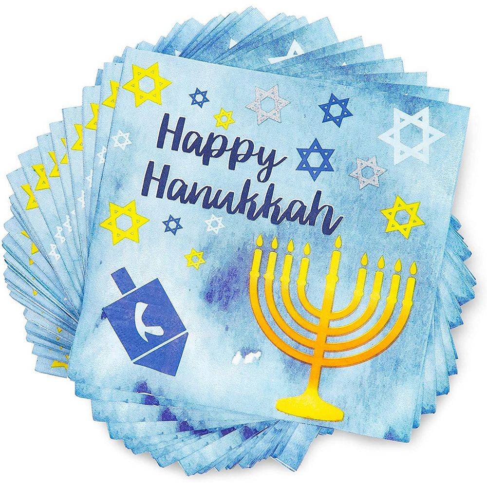 Happy Hanukkah Paper Napkins, Menorahs, Dreidels, Star Of David (6.5 In ...