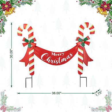 Glitzhome 36" L Christmas Metal Candy Cane Yard Stake,Metal Merry ...