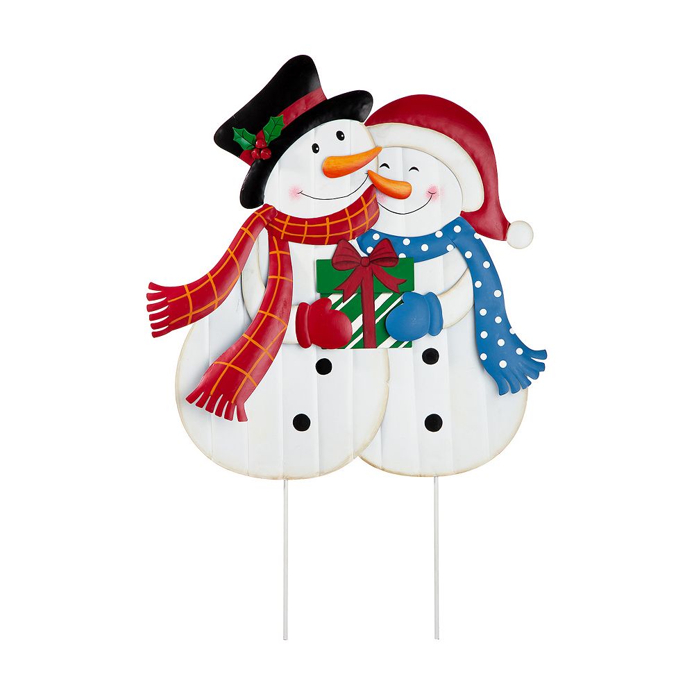 Glitzhome 30"H Metal Snowman Yard Stake, Welcome Sign Garden Standing ...