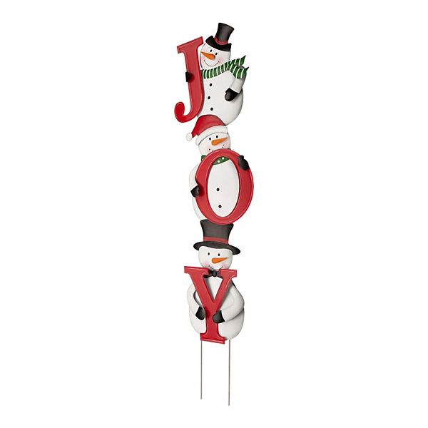 Glitzhome 48.25" H Metal Christmas Joy Snowman Yard Stake, Snowmen ...