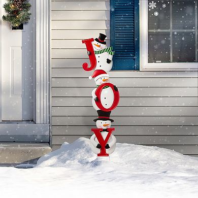Glitzhome 48.25" H Metal Christmas Joy Snowman Yard Stake, Snowmen ...