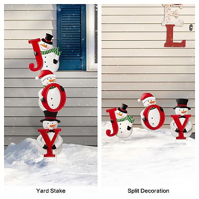Glitzhome 48.25" H Metal Christmas Joy Snowman Yard Stake, Snowmen ...