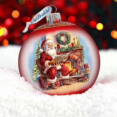 Santa's Cozy Audit Large Glass Ornament By G. Debrekht