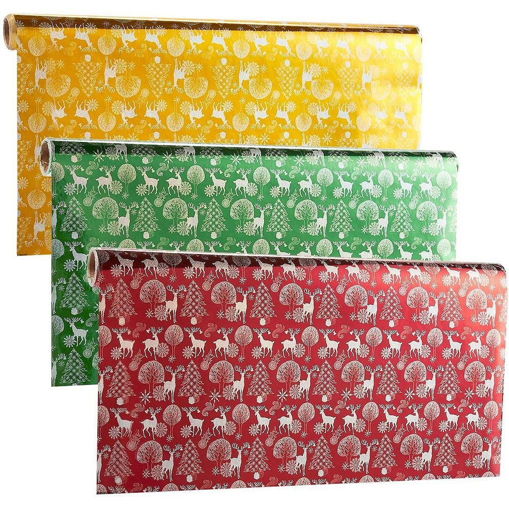 3 Rolls Christmas Wrapping Paper Rolls, Glitter Reindeer Snowflake For ...