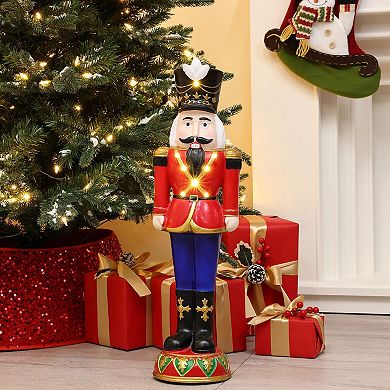 LuxenHome 2ft Tall Traditional Nutcracker Soldier In Red With Lights