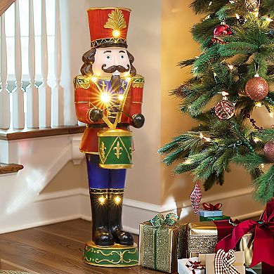 LuxenHome 2ft Tall Traditional Nutcracker Drummer Soldier With Lights