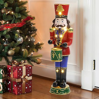 LuxenHome 2ft Tall Traditional Nutcracker Drummer Soldier With Lights