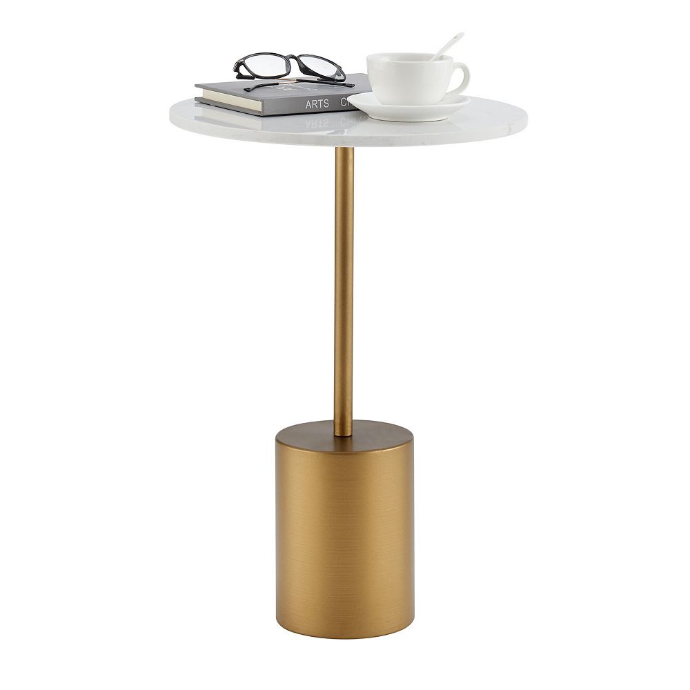 Fritz Midcentury Modern Pedestal Side Table With Gold Metal Base And ...