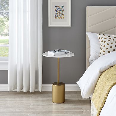 Fritz Midcentury Modern Pedestal Side Table With Gold Metal Base And ...