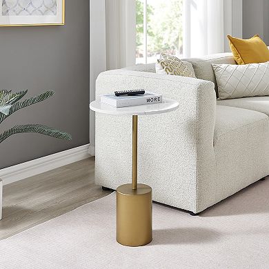 Fritz Midcentury Modern Pedestal Side Table With Gold Metal Base And ...