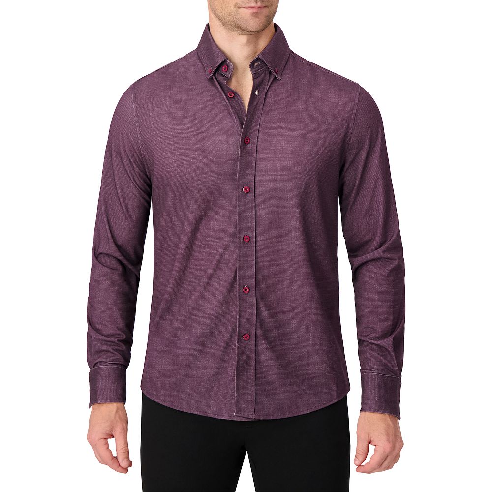Men's Report Collection Long Sleeve Pique Print Fitted Button-Up Shirt