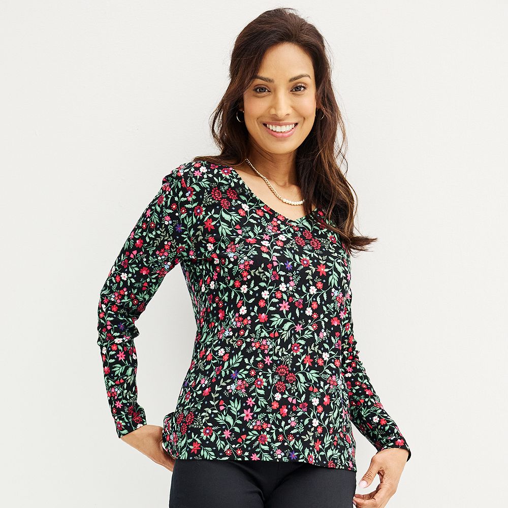 Women's Croft & Barrow® Essential Long Sleeve V-Neck Tee- Size Small