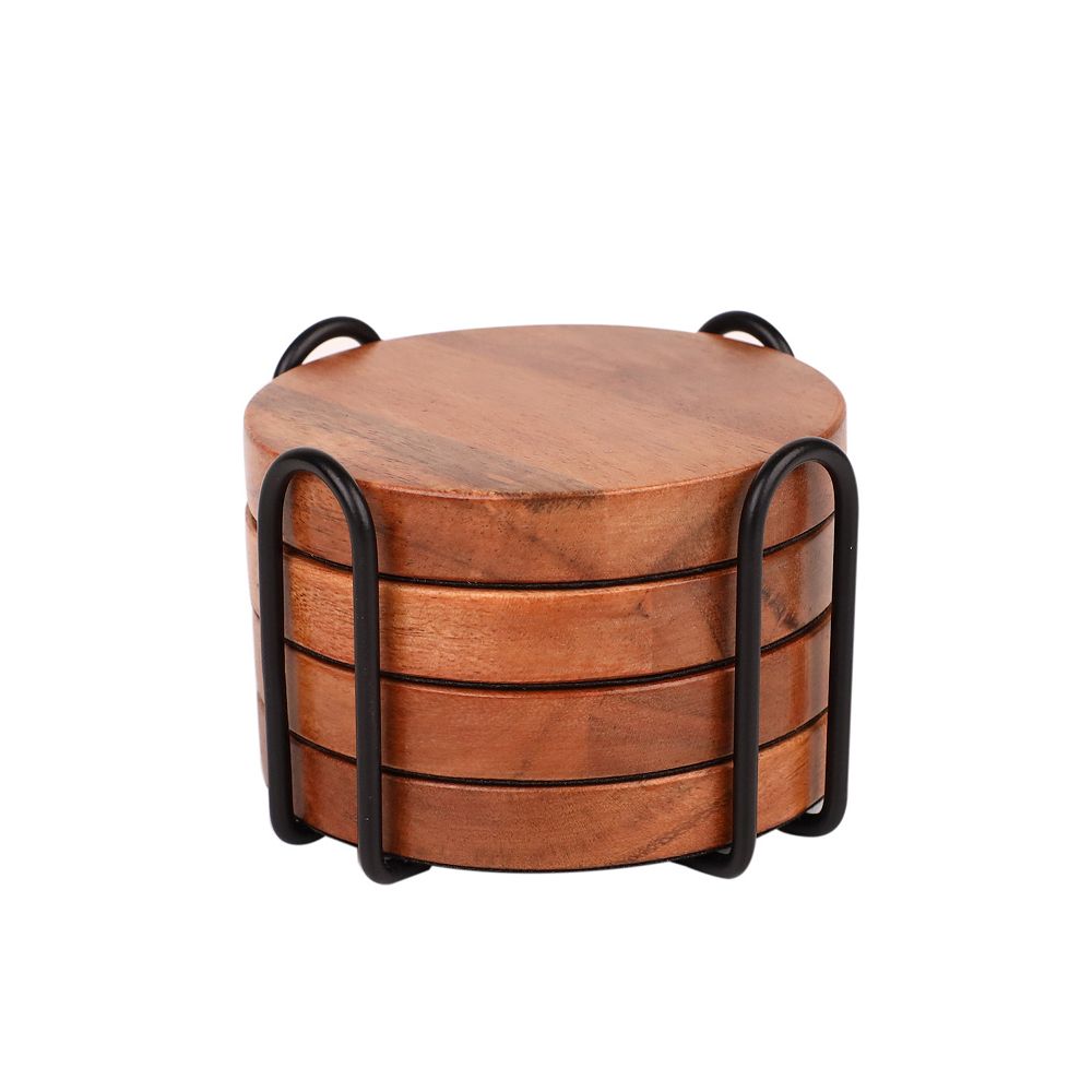 Mingle & Co. 4-pc. Wood Coaster with Holder Set