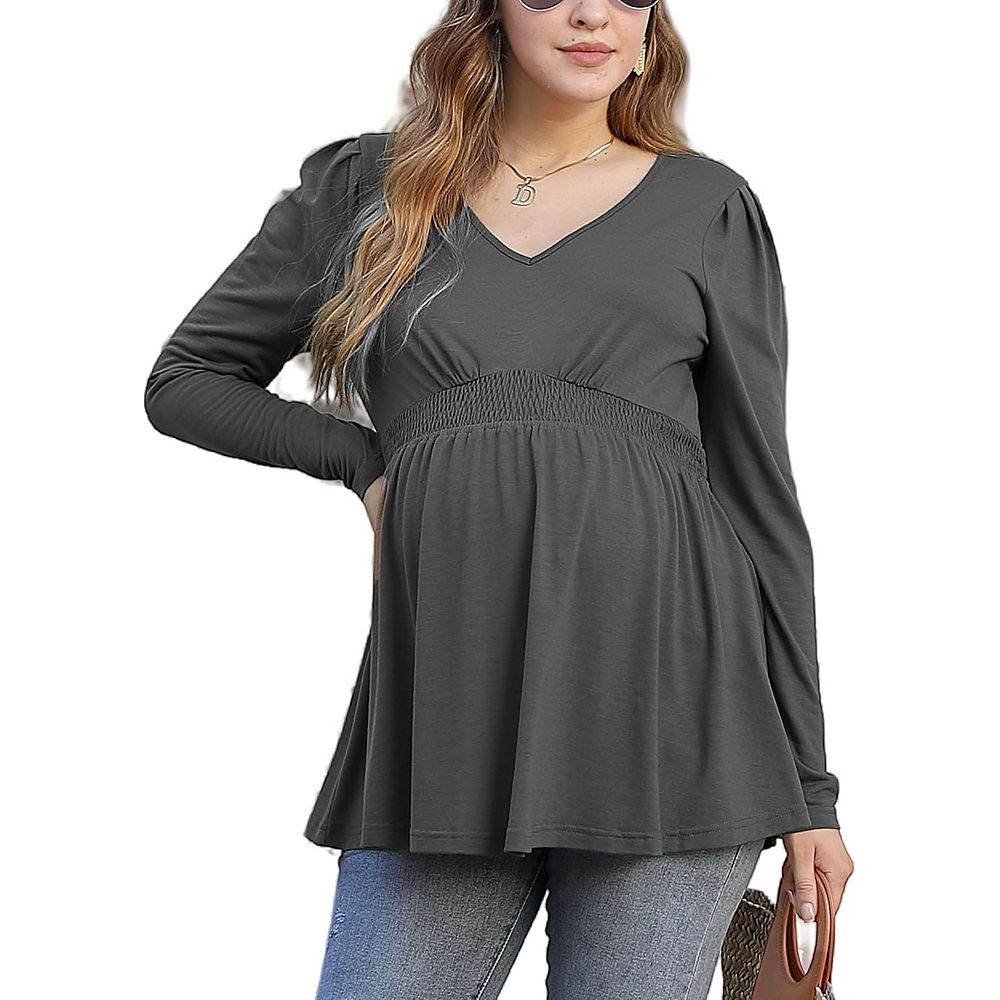 Maternity Shirts Women's V Neck Floral Maternity Tops Smocked Ruffle ...
