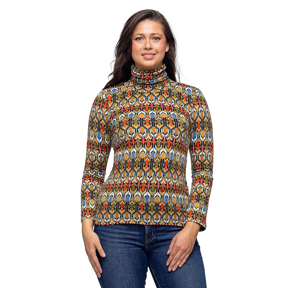 Women's 24Seven Comfort Apparel Multicolor Geo Print Long Sleeve ...