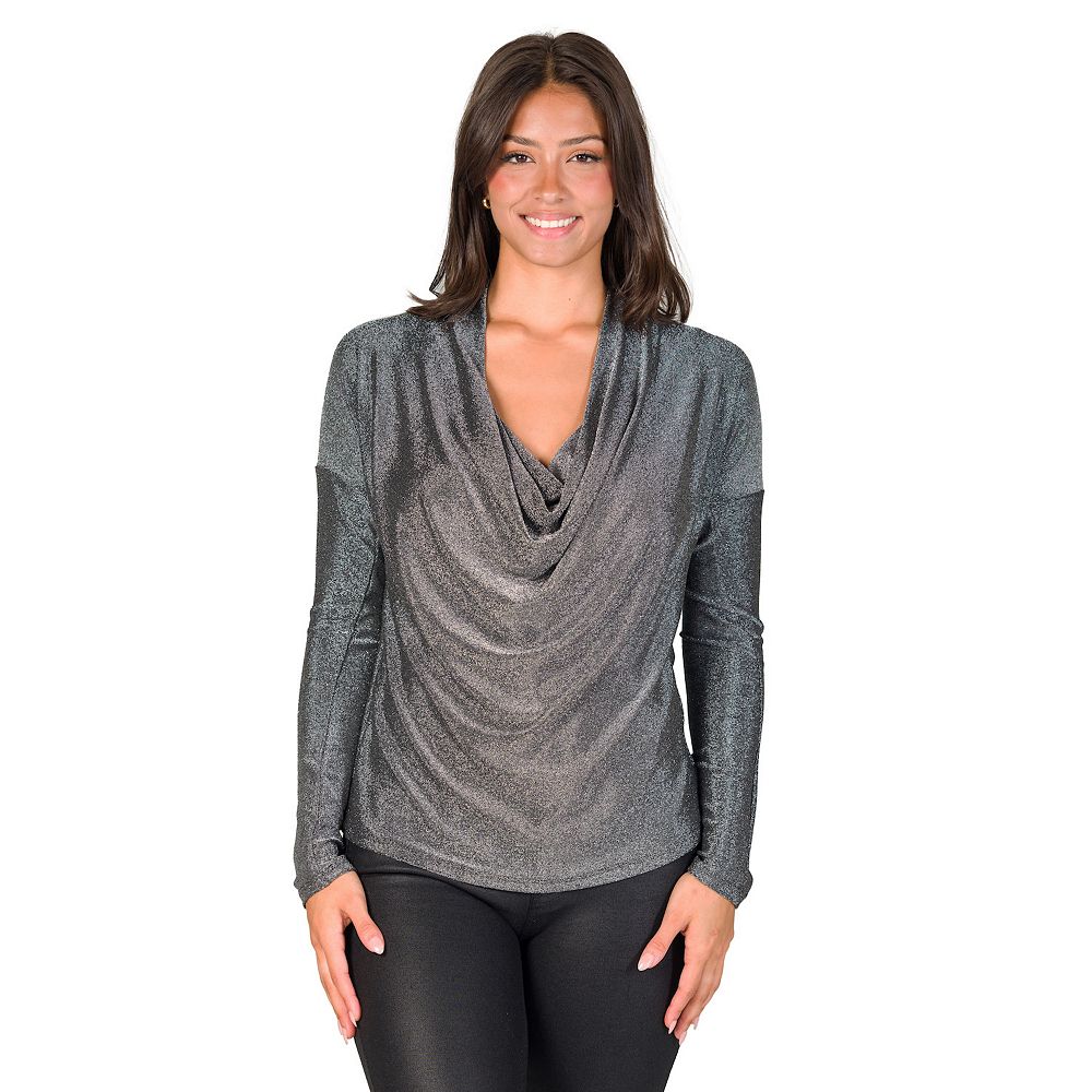 Women's 24Seven Comfort Apparel Cowlneck Shimmery Top