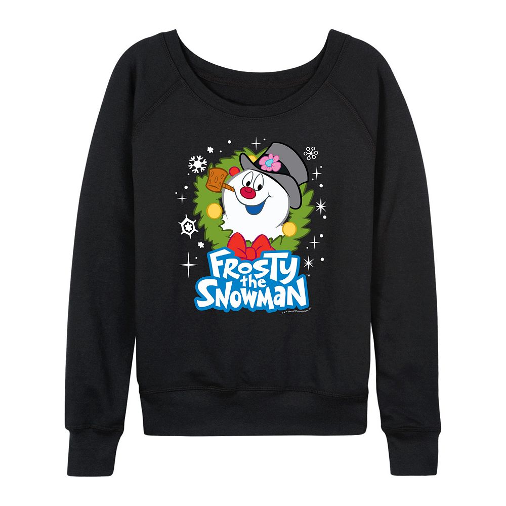 Women's Frosty The Snowman Wreath French Terry Long Sleeve Tee