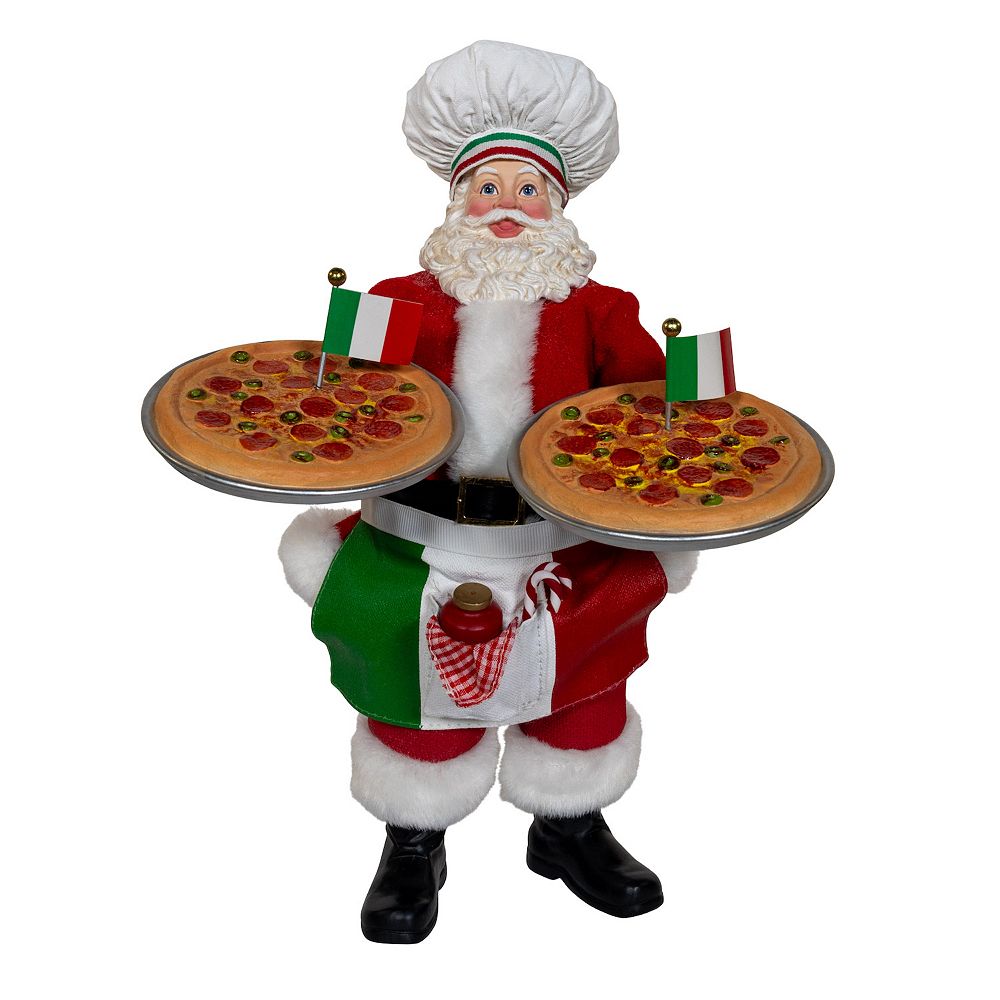 11-Inch Fabriché Chef Santa Holding Two Trays of Pizza Table Decor