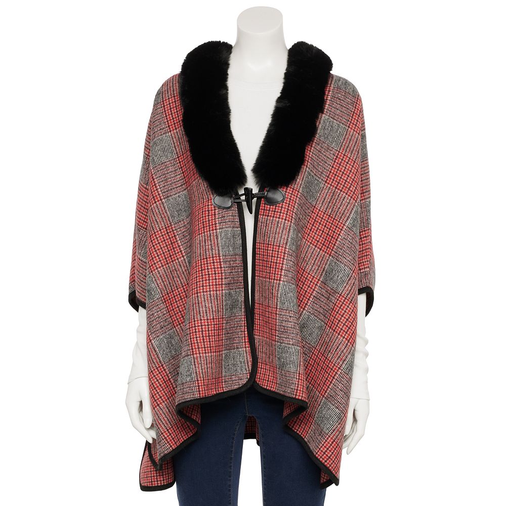Women's Nanette Lepore Plaid Faux Fur Collared Ruana