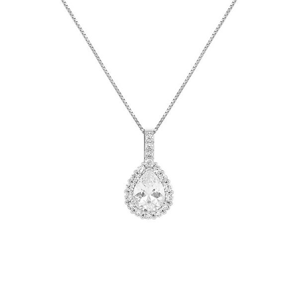 PRIMROSE Sterling Silver Cubic Zirconia Teardrop Box Chain Pendant Necklace