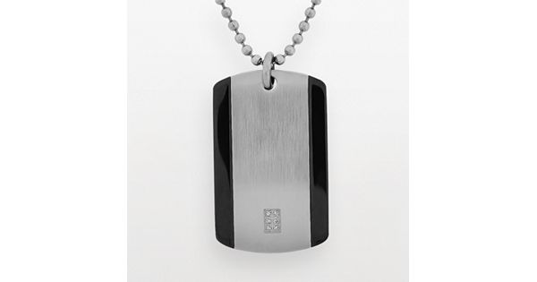 LYNX Stainless Steel Diamond Accent Dog Tag - Men