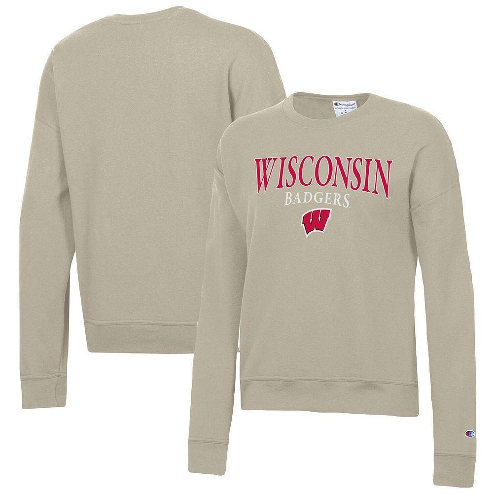 Women's Champion Tan Wisconsin Badgers Powerblend Pullover Sweatshirt