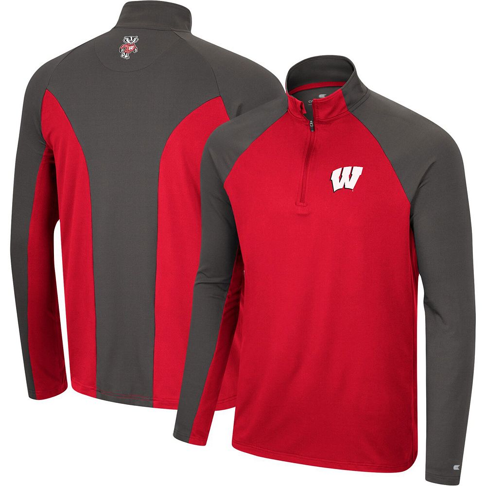 Men's Colosseum Red/Charcoal Wisconsin Badgers Two Yutes Raglan Quarter ...