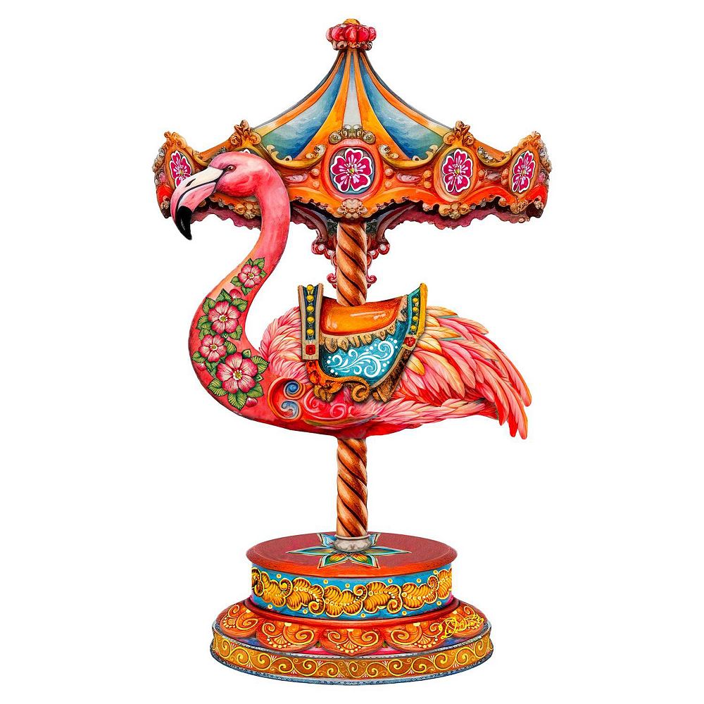 Pink Flamingo Carousel Holiday 24-Inch Handcrafted Wooden Door Hanger ...