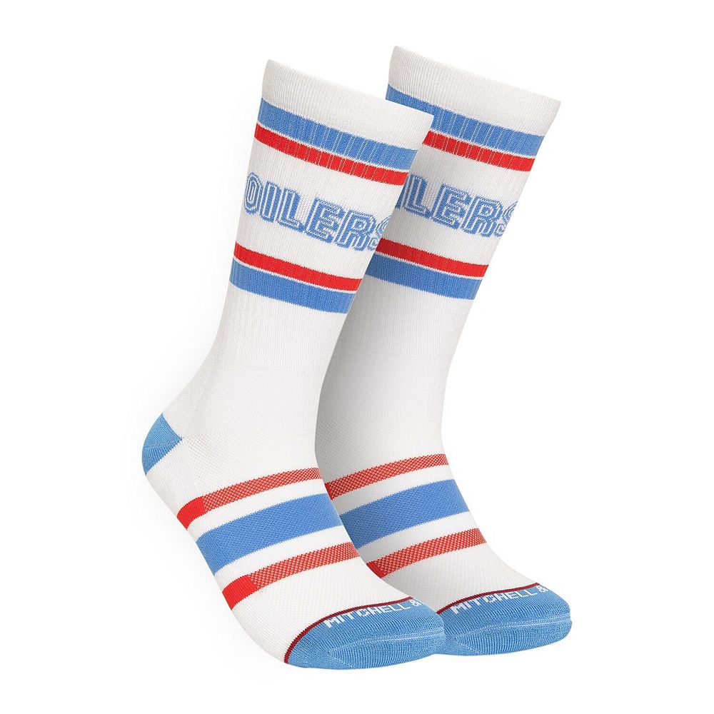 Men's Mitchell & Ness White Houston Oilers Throwback Team Stripes Crew ...