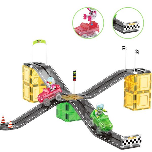 Picassotiles 62 Piece Race Car Track Slider Racing Building Set