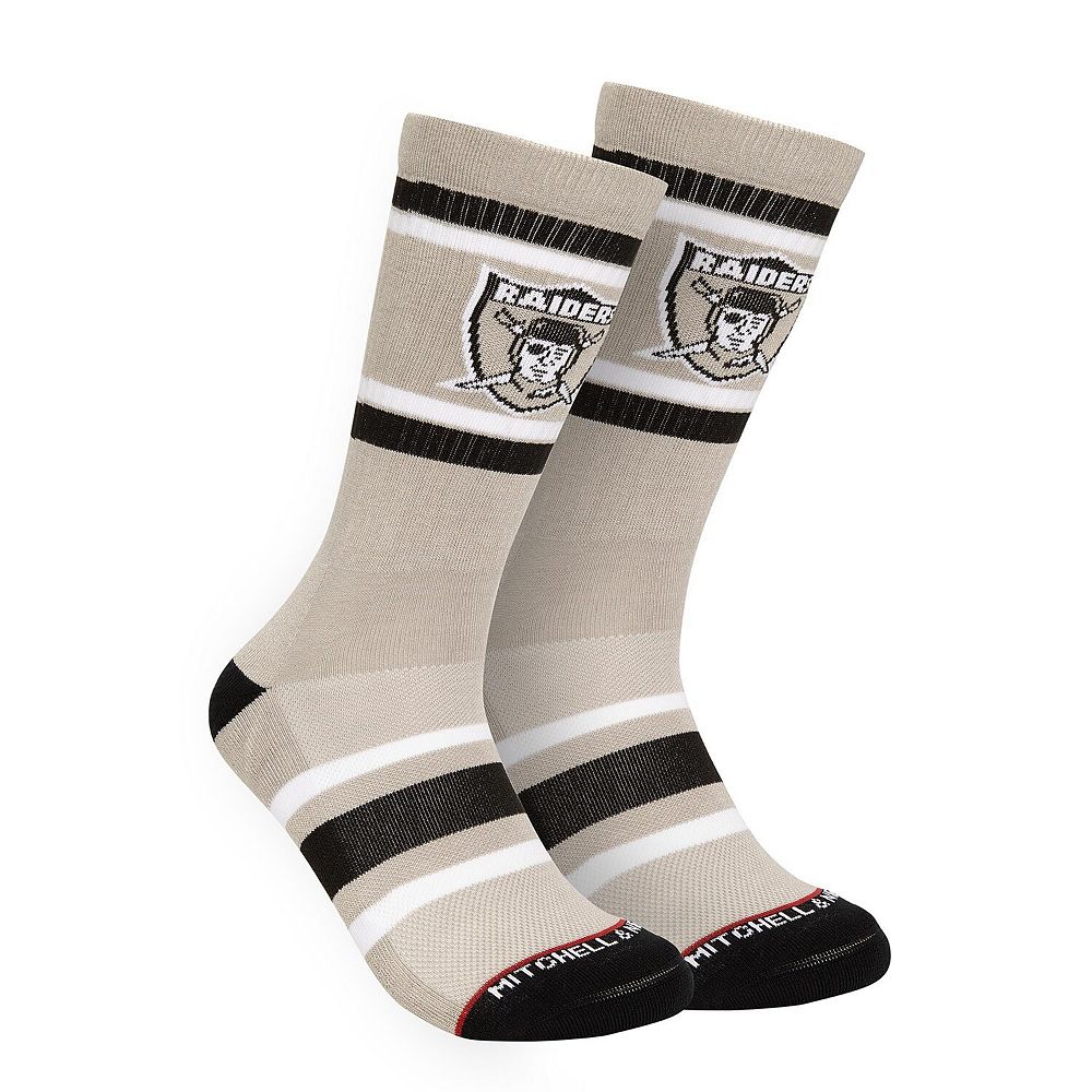 Men's Mitchell & Ness Gray Oakland Raiders Throwback Team Stripes Crew ...